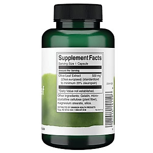 Swanson Olive Leaf Extract Capsules with 20% Oleuropein - Provides Immune Support, Promotes Cardiovascular System Health, and Supports Healthy Blood Pressure - (120 Capsules, 500mg Each)