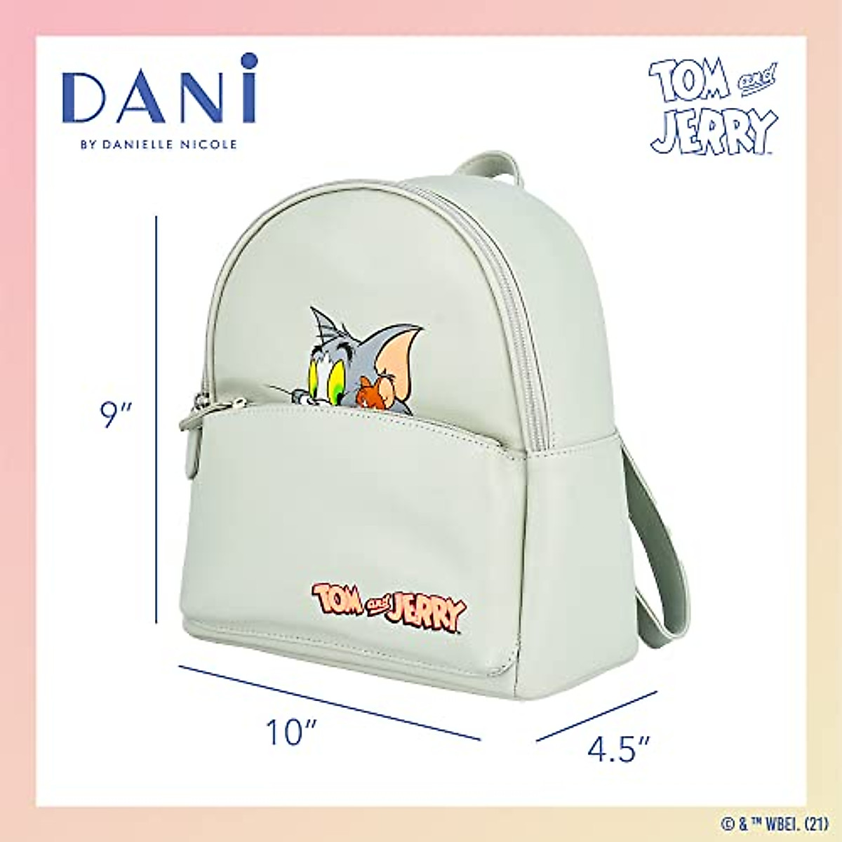 Danielle Nicole DANI Tom and Jerry Mini Backpack, Small Bookbag, Pale Green, 9 Inch
