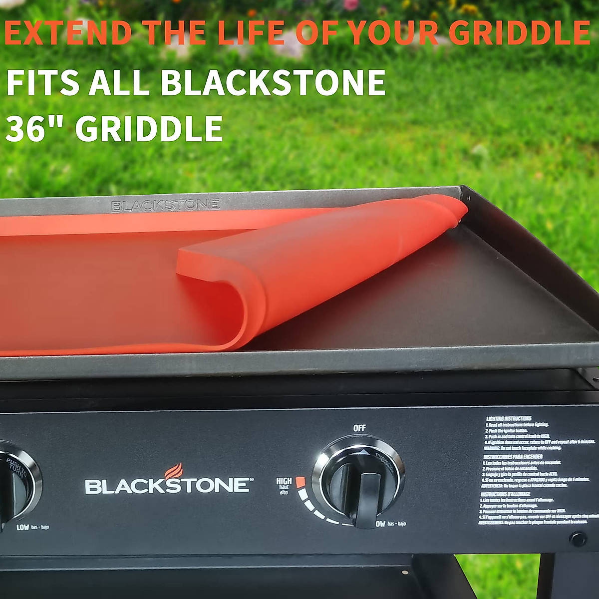 BSARTE 36 Inch Silicone Griddle Mat Cover for Blackstone 36 Inch Griddle - Heavy Duty Food Grade Thicker Silicone Matt Griddle Accessories- Outdoor Grill Cooking Surface Protective Cover, Orange