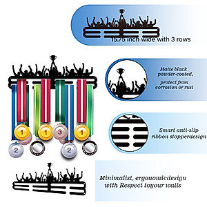 PH PandaHall Medal Hanger Display Celebration Medal Holder Award Ribbon Hanger 3 Lines Medal Hanger Cheer Gymnastics Sport Award Rack Wall Mount Iron Frame for Over 50 Medals 15.75 Inch/40cm