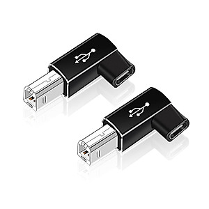 AreMe 2 Pack USB B to USB C Adapter, 90 Degree Right Angle Type C Female to MIDI Converter Compatible with Printer, Electric Piano, Laptops and More Type-C Devices