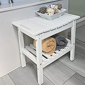 Shower Bench with Storage Shelf, HDPE Material Waterproof, Bathtub Side Table, Suitable for Bathroom Shower Stool, Suitable for All Ages, 19.3x11.8x17.3 Inches (White)