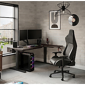 Realspace® Koru Electric 59"W L-Shaped Height-Adjustable Standing Desk with Integrated Power & Charging, Espresso Oak