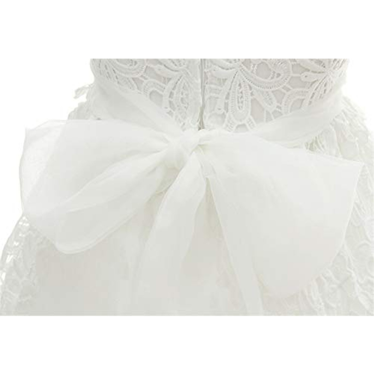 Bow Dream Baby Girls 4Pcs Gown and Bonnet Christening Baptism Dress Lace Baby Dress with Shoes White 3-6 Months