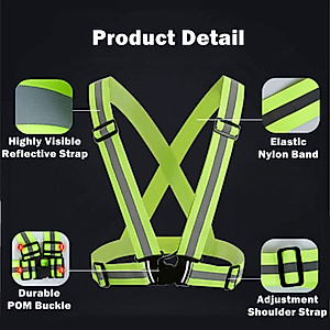 Reflective Vest 2 Pack, High Visibility Reflective Running Gear Safety Vest Straps for Men Women Kids for Night Running Walking Cycling (Green)