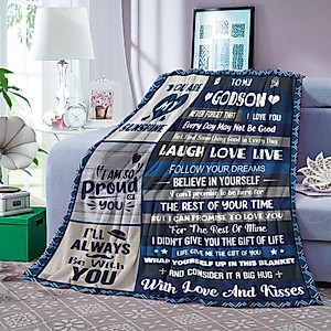 Godson Gifts from Godmother Godfather, to My Godson Throw Blankets Soft Fleece Flannel Birthday Graduation Christian Baptism Gifts for Boys, Best Godson Ever Gifts Ideas from Godparents, 50x60 Inch