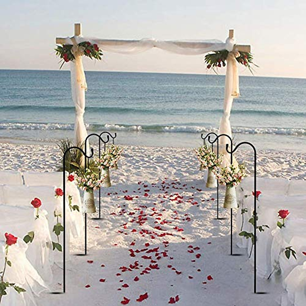 Urban Deco Heavy Duty Shepherds Hook, Adjustable Shepards Hooks for Outdoor, Premium Metal Shepherds Crook Garden Stakes 37” Inch Tall, Black Plant Hooks Pole - Pack of 8