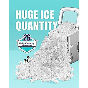Ice Makers Countertop - Silonn Portable Ice Maker Machine for Countertop, Make 26 lbs Ice in 24 hrs, 2 Sizes of Bullet-Shaped Ice with Ice Scoop and Basket, Grey