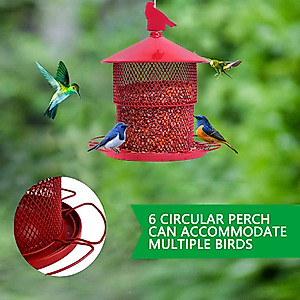 Metal Wild Bird Feeders Clearance,Outside Squirrel Proof Bird Feeder, 7.4LB Hanging Large Capacity Heavy Duty Water Resistance Outdoor Birdfeeders for Garden Yard-Red