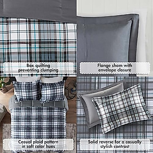 Madison Park Essentials Parkston Plaid Comforter, Matching Sham, 3M Scotchguard Stain Release Cover, Hypoallergenic All Season Bedding-Set, Twin/TwinXL, Grey, 2 Piece