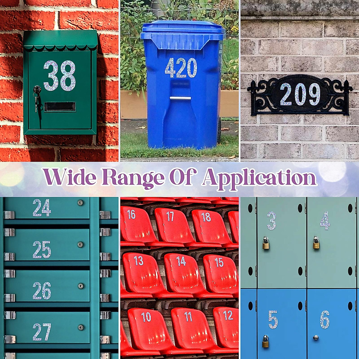 Reflective Mailbox Numbers Sticker - Holographic Vinyl Glitter Numbers for Mailbox 60Pcs 3 Inch Self Adhesive Waterproof Mailbox Number for Outside, Door, Garbage Bins, Address Number (Laser)