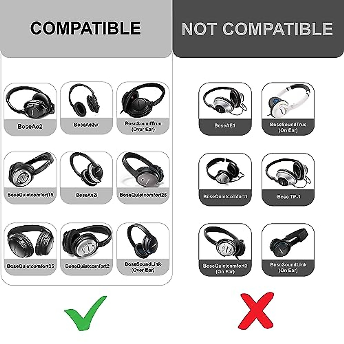 Bose Headphones Replacement Ear Pads for Bose Quiet Comfort 35 Soft Replacement Earpads Ear Cushions for Bose - QC 35, QC25, QC15, QC2, Ae2, Ae2i, Ae2w, SoundLink/Sound True (Grey)