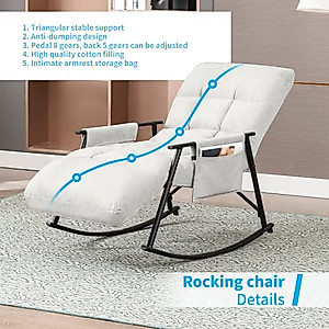 Mjkone Rocking Chair, Adjustable Chair Nursery, Stylish Armchair Lounge Sofa Lie or Sleep Lazy Glider for Nursery Living Room/Bedroom, Light Grey Bigger Size