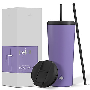 JoyJolt Vacuum Insulated 24 oz Tumbler with Lid and Straw (2 Each) Vacuum Double Wall Stainless Steel Tumbler, Copper Lined for 12Hr Hold/Cold Drinks. Leakproof Water Bottle, Tea or Iced Coffee Cup