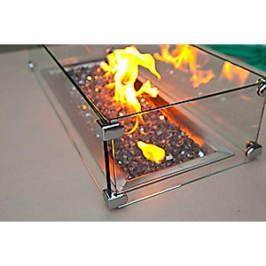 Hiland AWS-RT30 Fire Pit Glass Wind Screen, Rectangular, Clear
