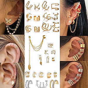 81 Pcs Ear Cuff Helix Cartilage Ear Clip on Wrap Earrings Ear Cuffs for Women Men Non Piercing Ear Clip Fake Earrings Cartilage(Gold/Silver/Black) (Silver)