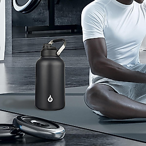 BJPKPK 1 Gallon Water Bottle Insulated, Dishwasher Safe 128oz Large Water Jug with Metal Handle & BPA Free Spout Lid, Stainless Steel Metal Water Bottle for Gym, Sports & Hiking, Black