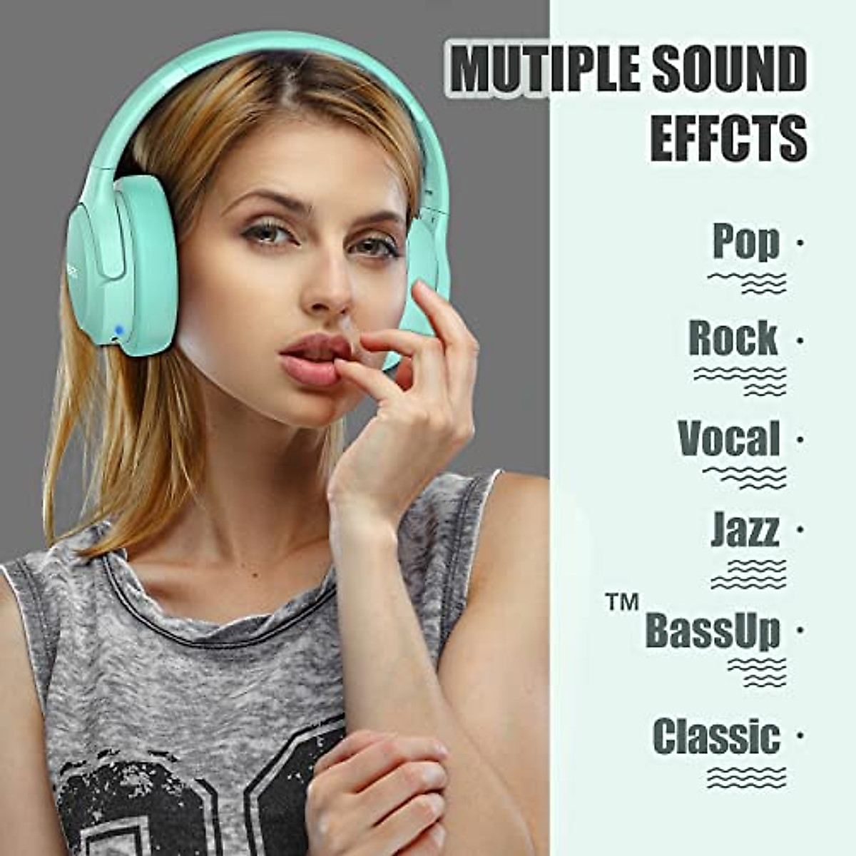 Bluetooth Headphones Over Ear,BERIBES 65H Playtime and 6 EQ Music Modes Wireless Headphones with Microphone,HiFi Stereo Foldable Lightweight Headset, Deep Bass for Home Office Cellphone PC Etc.(Green)