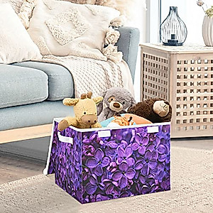 Kigai Storage Basket Spring Flowers Storage Boxes with Lids and Handle, Large Storage Cube Bin Collapsible for Shelves Closet Bedroom Living Room, 16.5x12.6x11.8 In