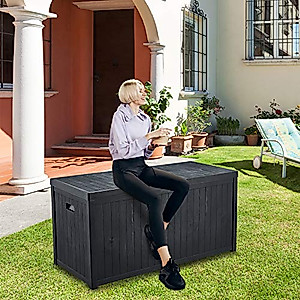 AVAWING Large Deck Box, Outdoor Storage Container with 120 Gallon, Patio Garden Furniture for Garden Tools, Pillows, Pool Toys, Black