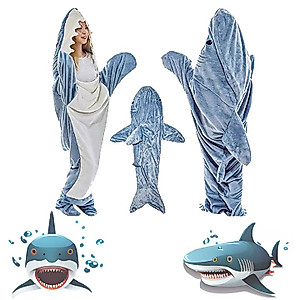 Shark Blanket, Shark Blanket Adult, Shark Blanket Hoodie, Wearable Shark Blanket Super Soft Cozy Flannel Hoodie (L)