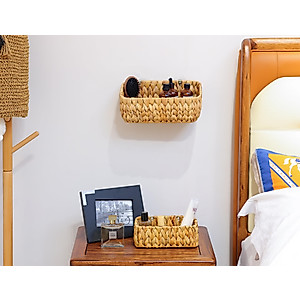 Ellinia Woven Hanging Wall Baskets for Storage, Water Hyacinth Bathroom Wall Mount Organizer, Wicker Wall Baskets Decor for Letters and Mail, Food Storage Basket, Toilet Tank Basket, Set of 2