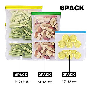 Skycase Reusable Storage Bags,[6 Pack] Reusable Food Storage Bags,2 Snack Bags+2 Sandwich Bags+2 Gallon Bags, Silicone Food Storage Bags for Fruits,Travel,Home Organization