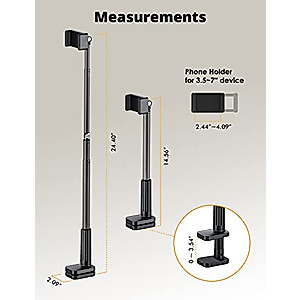 SupeDesk Extendable Cell Phone Stand, C-clamp, Lazy Phone Stand, for 3.5-6.7" Phone, Lying in Bed, Height Angle Adjustable, 360 Rotate, Aluminum Alloy, Lightweight, Black