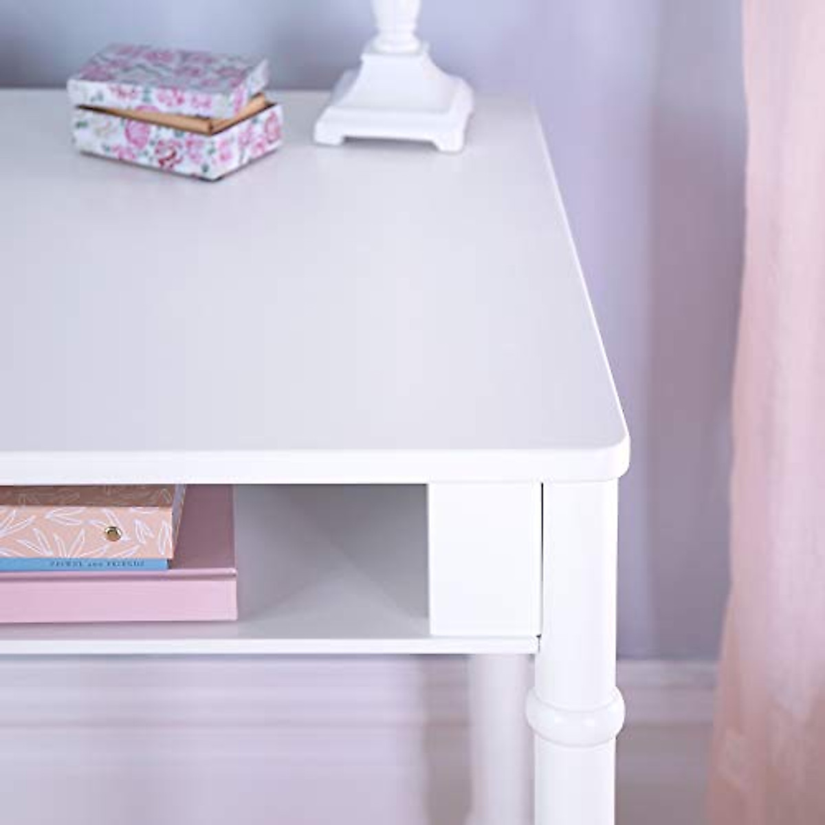 Guidecraft Dahlia Desk and Chair Set - White: Children’s Home Wooden Study Table for Computer, Homework, Writing with Storage Drawers, Kids Bedroom Furniture Workstation