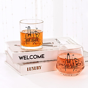 Futtumy Ring Finger Est 2024 Wine Glasses and Whisky Glasses, Wedding Gifts for Couples, Bridal Shower Gifts, Bride and Groom Gifts, Engagement Gifts for Couples Mr. Mrs. His Hers Bride To Be
