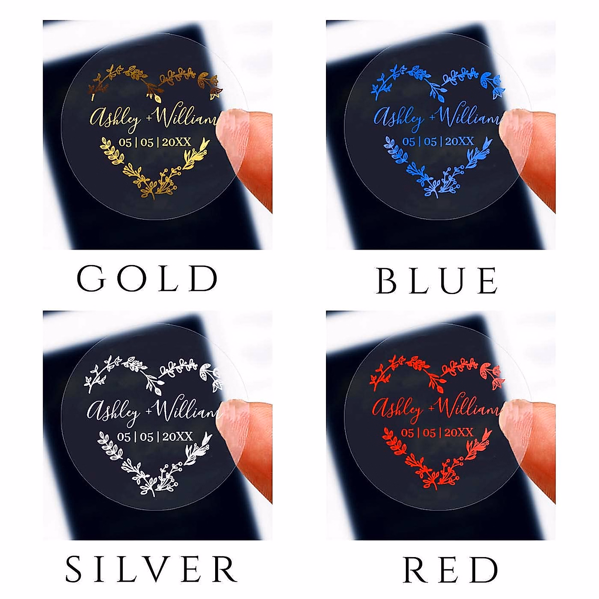 Personalized Golden Transparent Vinyl Stickerwildflowers Heart Design Wedding Shape Personalized Stickers Labelsfor Baptism Favors Party Gold Wedding Décor