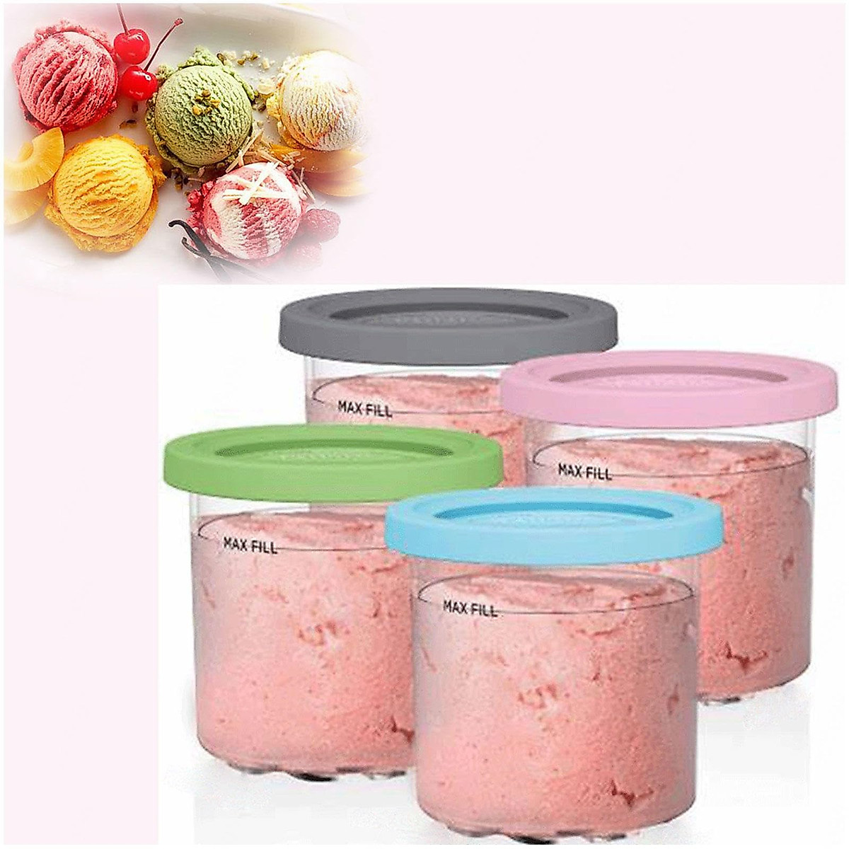 Creami Pints and Lids, for Ninja Creami Pint Containers,16 OZ Ice Cream Pints Bpa-Free,Dishwasher Safe Compatible with NC299AMZ,NC300s Series Ice Cream Makers
