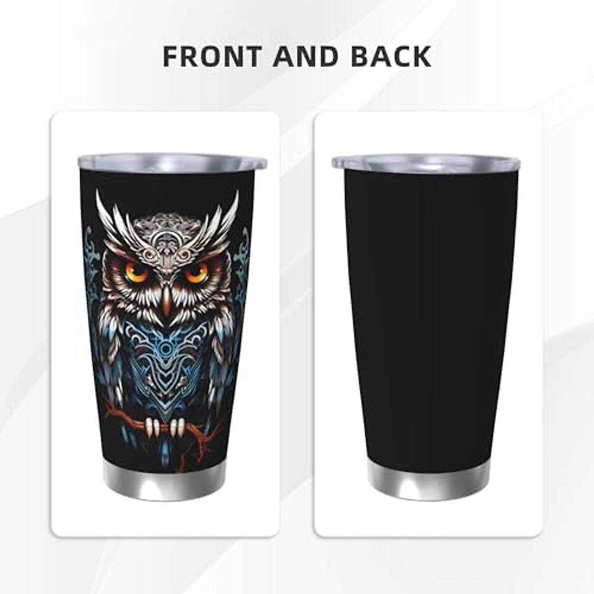 owl Tumbler with Lid and Straw 20oz Stainless Steel Car Cup for Hot and Cold Drinks, Double Wall Insulated Travel Coffee Mug Reusable Drink Thermos Cup Birthday Gifts