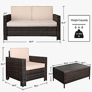 Homall 4 Pieces Outdoor Patio Furniture Sets Rattan Chair Wicker Conversation Sofa Set, Indoor Backyard Porch Garden Poolside Balcony Use (Beige)