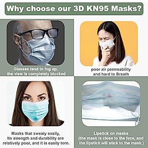 KN95 Breathable Disposable Face Mask - 60 PCS 5 Layer Design Cup Dust Safety Masks Protection, with Elastic Ear Loop and Nose Bridge Clip, Filter Efficiency≥95%
