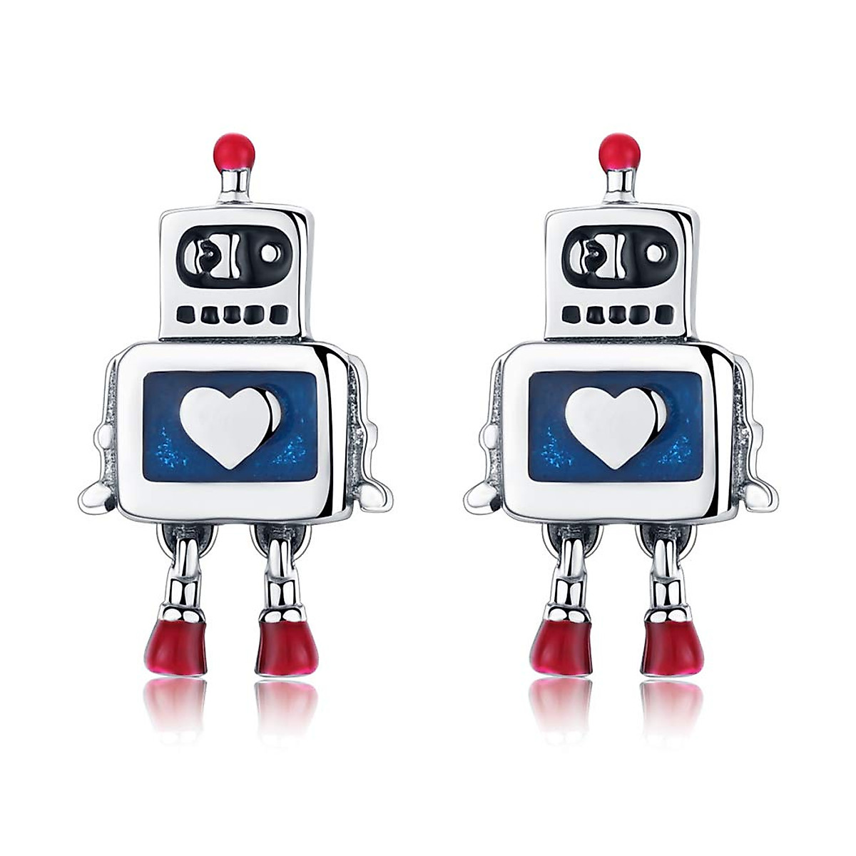 Cute Astronaut Sterling Silver Small Stud Earrings for Women Men Personalized Unique Robot Saucerman Love Heart Studs Tragus Post Hypoallergenic Unisex Jewelry (Robot)
