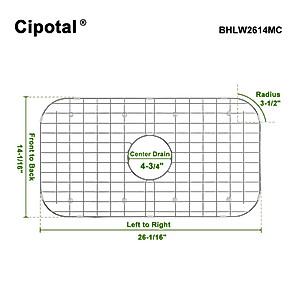 CIPOTAL 26.1 in. x 14.1 in. Centre Drain Sink Protector with Supersoft Silicone Feet in 304 Grade Stainless Steel