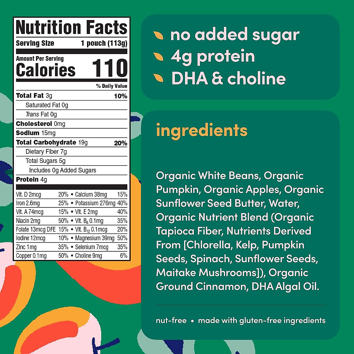 Cerebelly Organic Baby Food Pouches – 6+ Months Organic Veggie Pouches | 16 Nutrients, No Added Sugar, Non-GMO | Toddler Pouches | 4 Ounce BPA-Free Baby Pouches | White Bean Pumpkin Apple | 6 Count