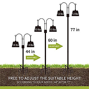 Double Shepherds Hooks for Outdoor, 2-Pack Heavy Duty Two Sided Garden Pole for Hanging Bird Feeder, Plant Baskets, Solar Light Lanterns, Garden Plant Hanger Stands with 5 Base Prongs （77 inch）