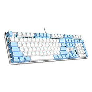 Superbcco Mechanical Gaming Keyboard, LED Backlit Wired Computer Keyboard with Clicky Blue Switches for Windows Gaming PC, 108 Anti-Ghosting Keys, QWERTY, Compact, Aluminum Base for Gamer (Blue)