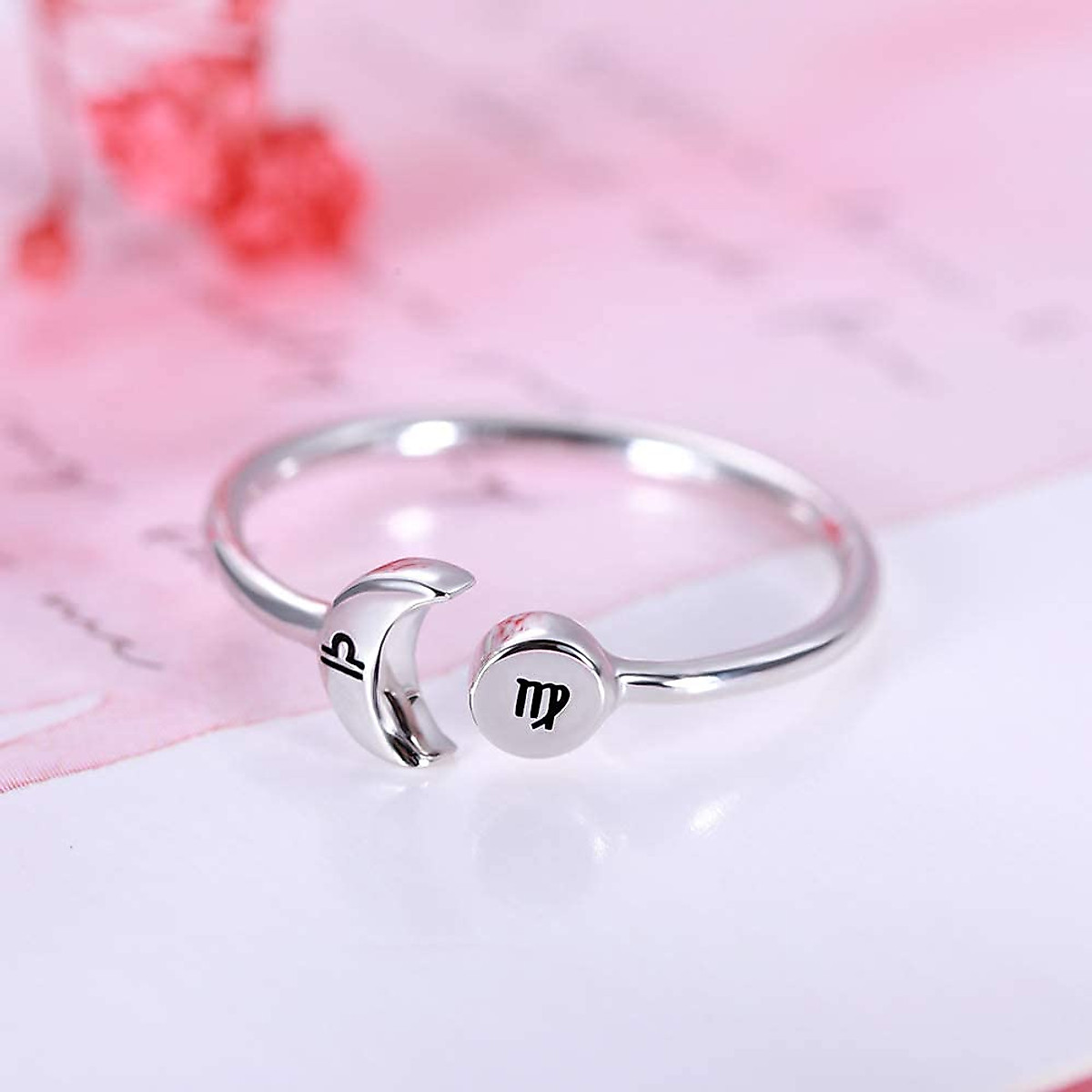 YCHZX Ladies Personalized Custom Sun and Moon Zodiac 925 Sterling Silver Ring, Exquisite Promise Ring, Ladies Sterling Silver Jewelry Gifts for Lovers