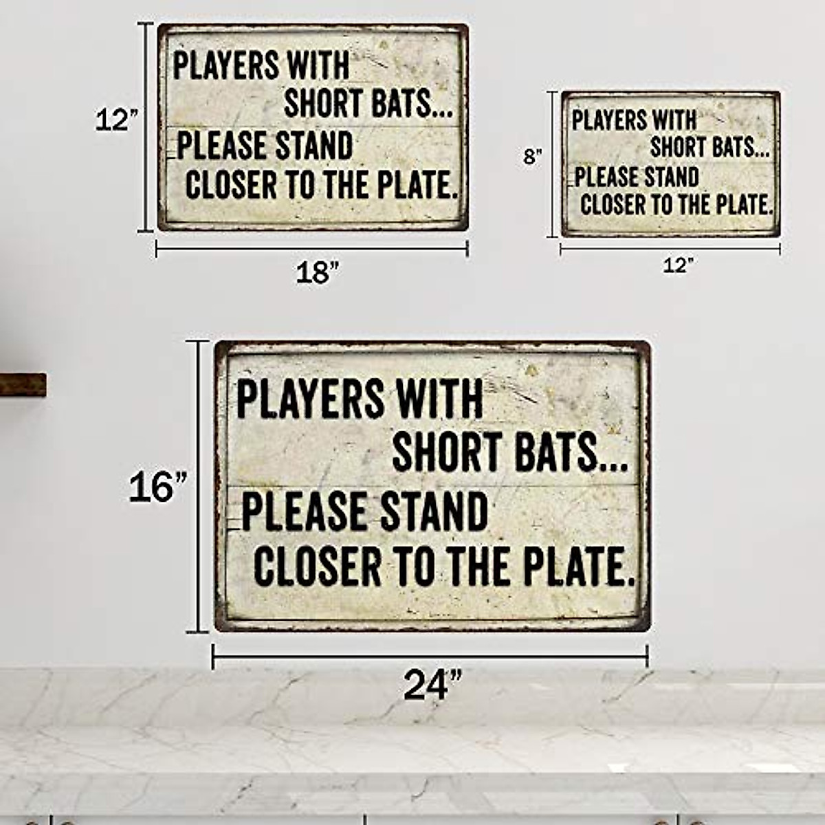 Players with Short Bats Funny Bathroom Sign Toilet Signs Restroom Decor Wall Decorations Art Plaque Rustic Mens Small Cute LOL Honey Poop Gift 8 x 12 High Gloss Metal 208120061005