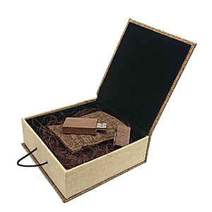 LONMAX Walnut Wood USB Flash Drives 16GB with Cloth Gift Box USB Flash Disk for Gift (16GB, Walnut+Linen)