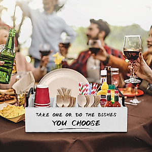 Ameuphercy Wood Utensil Holder for Kitchen Counter - Organizer for Plates, Cups, Forks, Spoons, Napkins - Dispenser and Dish Holder for Weddings, BBQs