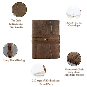 Handmade Leather Journal/Writing Notebook Diary/Bound Daily Notepad For Men & Women Unlined Paper Medium, writing pad gift for artist, sketch (Brown Tan, 7 x 5)
