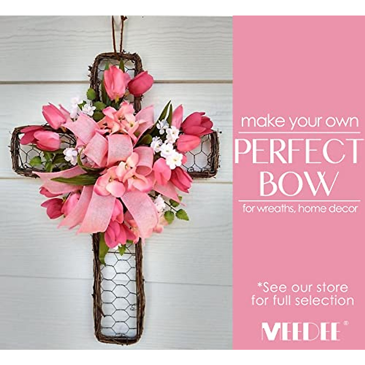 MEEDEE Pink Burlap Ribbon 1.5 Inch Pink Wired Ribbon Light Pink Burlap Ribbon Wired Baby Pink Ribbon for Baby Shower, Crafts, Wreath, Wedding, Gift Wrapping, Garland, Bows Making, Swag (10 Yards)