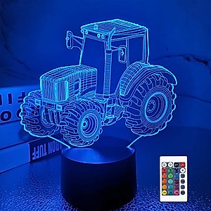 FULLOSUN 3D Illusion Lamp, Tractor Car 3D Night Light for Kids with 16 Colors Changing Remote Control, Bedroom Decor Creative Birthday Gifts for Boys Kids Baby