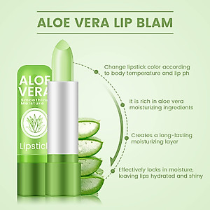 Ownest 10 Packs Aloe Vera Lipstick, Long Lasting Nutritious Soothing Lip Balm, Lips Moisturizing Magic Temperature Color Change Lipstick, Lip Care, Update Packaging