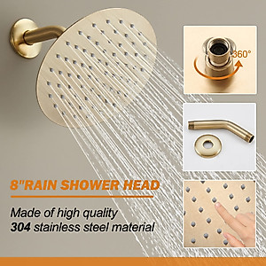 Holispa Tub Shower Faucet, Gold Shower Faucet Set with 8-Inch Rainfall Shower Head and Tub Spout, Shower Tub Faucet Set Complete (Included Shower Valve), Tub Shower Trim Kit, Gold