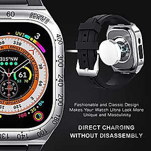 BEIZIYE Stainless Steel Case with Band Compatible Apple Watch Ultra 49mm, Designed for Men's Apple Watch Ultra 49mm Case (Silvery)